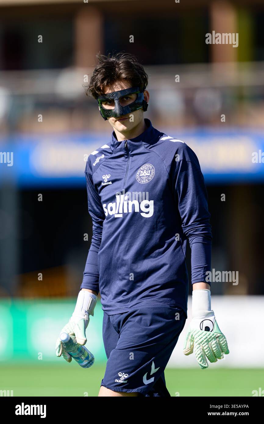 Brondby, Denmark. 31st, March 2026. Goalkeeper Elias Medina of Denmark ...