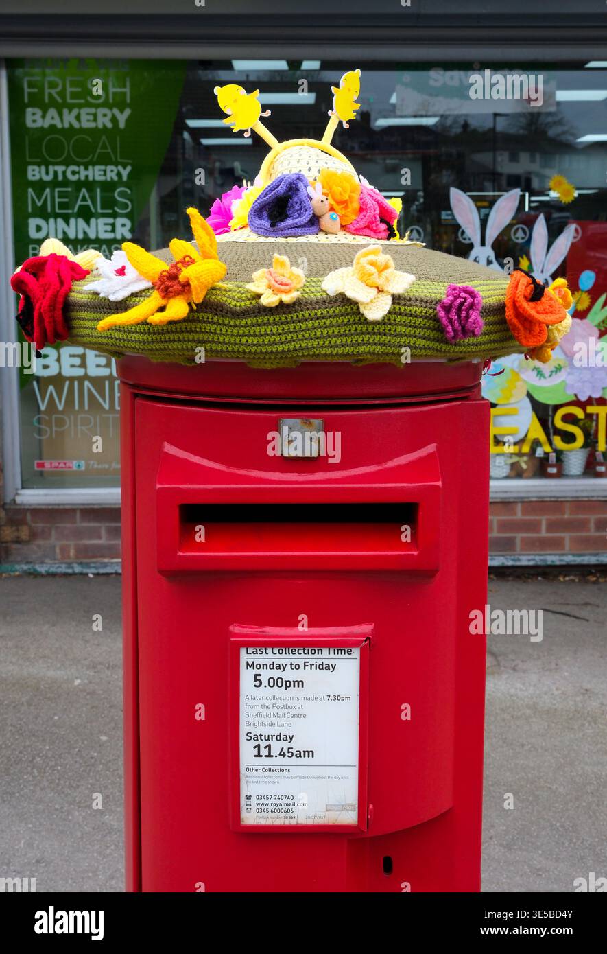 Sheffield, UK. 1st Apr 2026. Easter 2026, knitted post box topper for ...