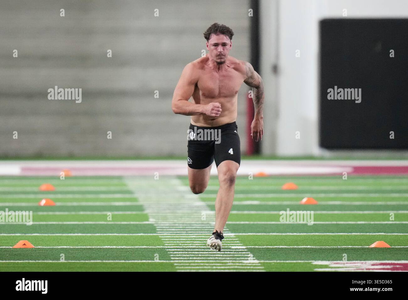 Indiana linebacker Aiden Fisher runs the 40-yard dash during the school ...