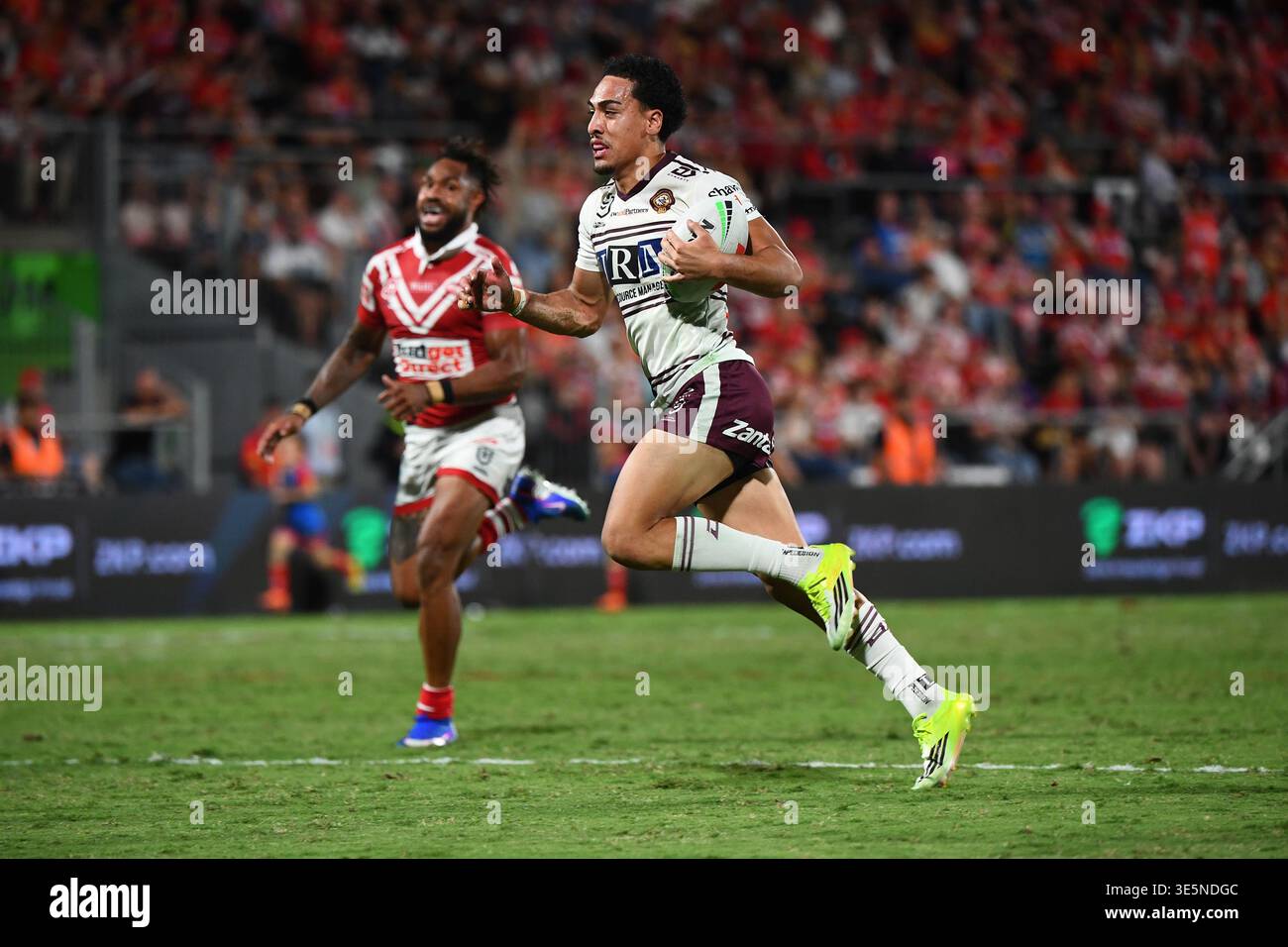 Lehi Hopoate scores a try during the NRL Round 5 match between the ...