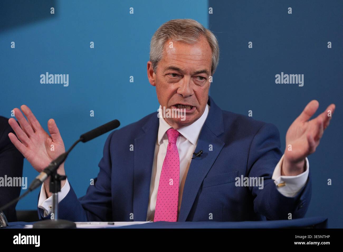 Reform UK leader Nigel Farage during a press conference at the ...