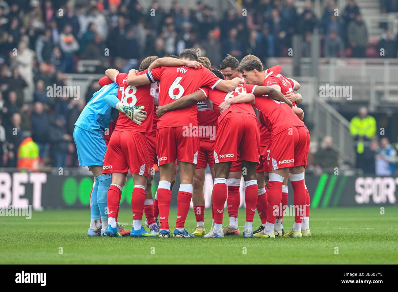 Middlesbrough's players huddle prior to kick off during the Sky Bet ...