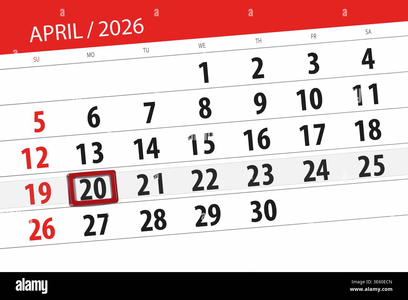 Monday 20 april 2026 hi-res stock photography and images - Alamy