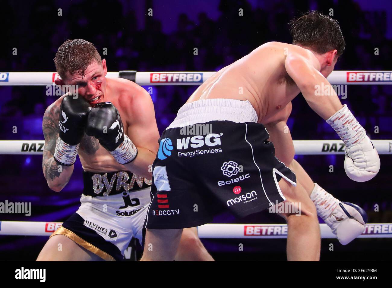 Glenn Byrne and William Crolla in action during their fight at the ...