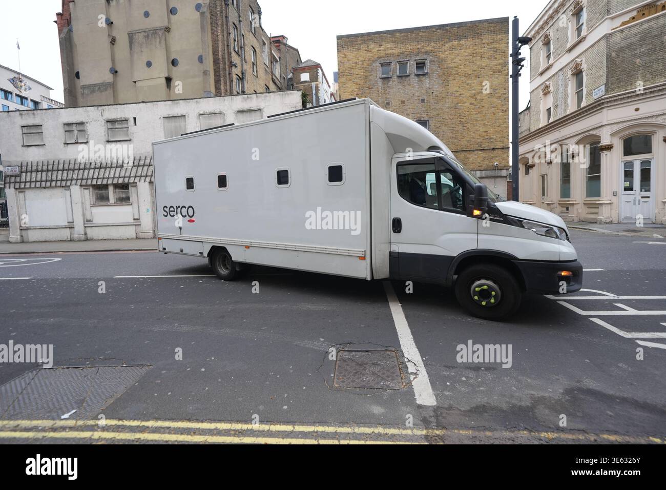 A prison van arriving at Westminster Magistrates' Court, London, where ...