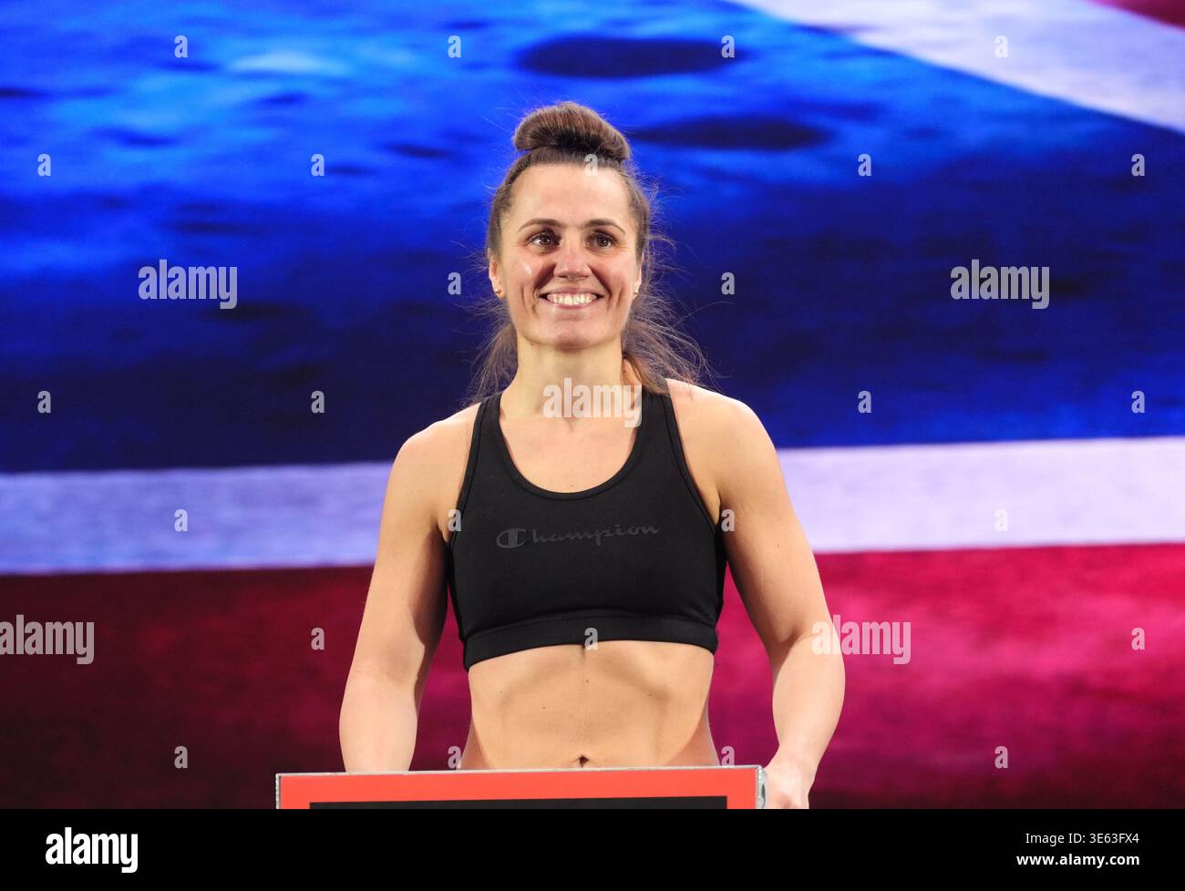 Ellie Scotney during a weigh-in at The Olympia Grand Hall, London ...