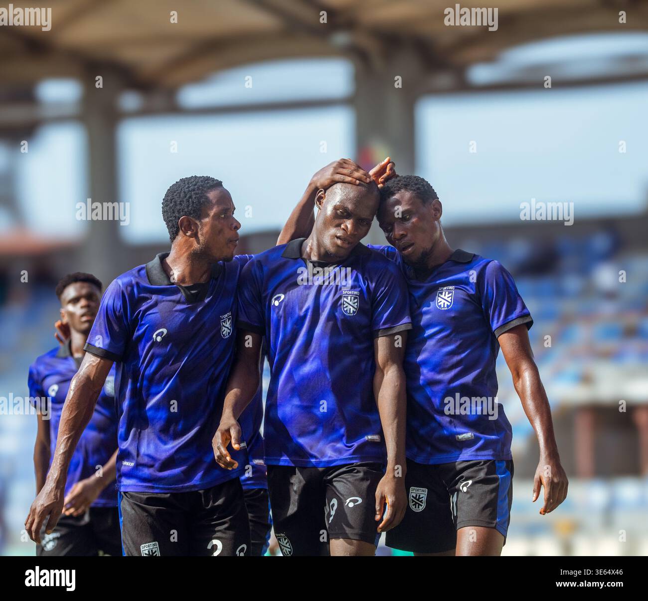 Lagos, Nigeria, 4th Apr, 2026. Sporting Lagos’ Aliyu celebrates scoring ...