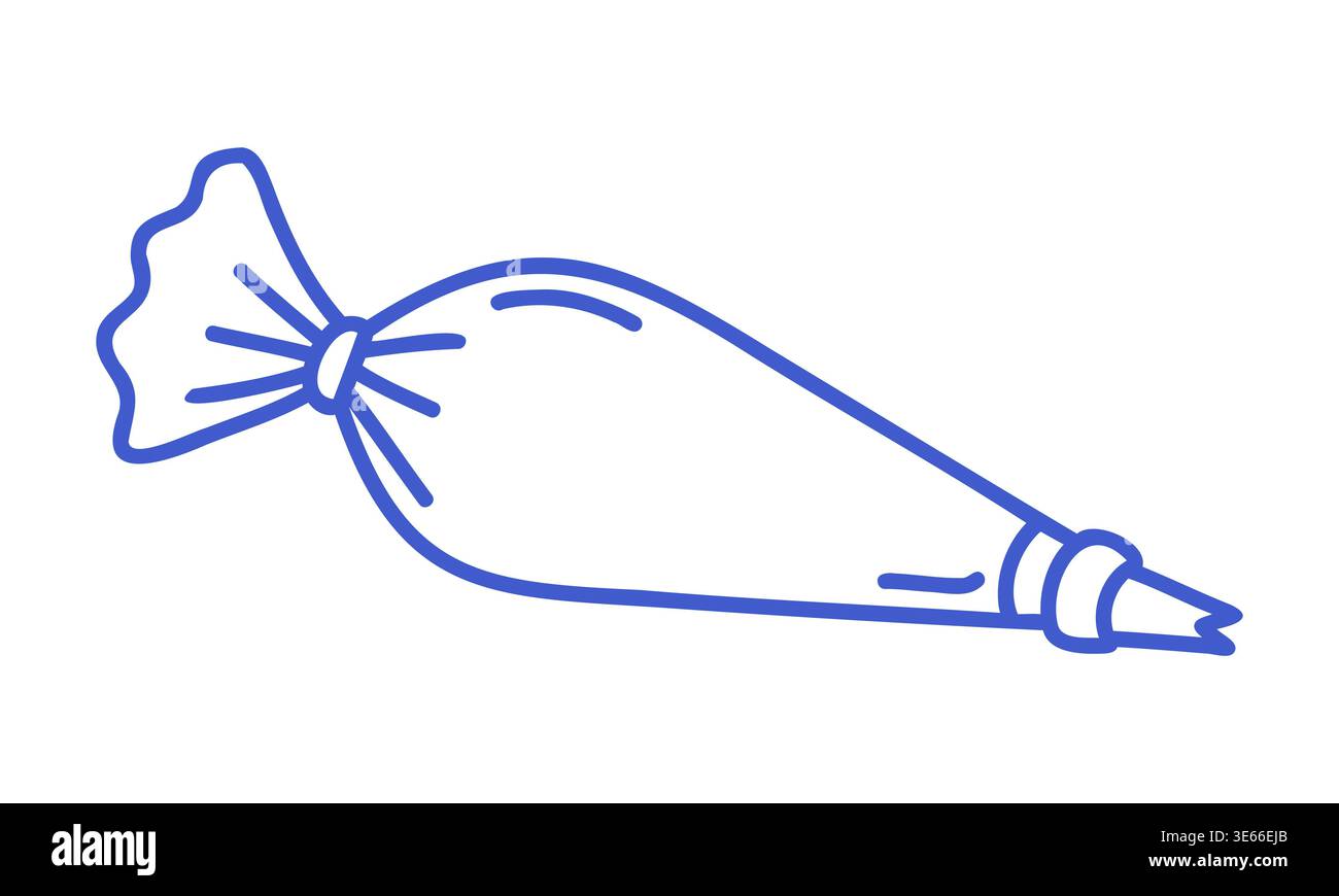 Piping bag in blue line art style. Hand drawn icon. Outline vector ...