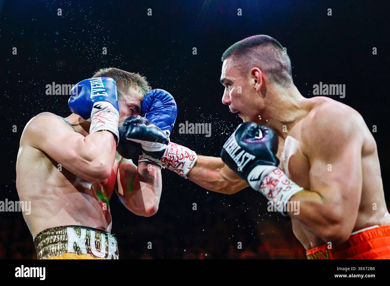 Tim Tszyu throws a punch at Denis Nurja in his WBO International Super ...
