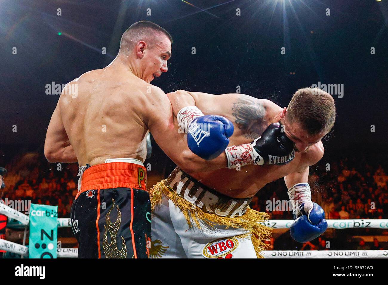 Tim Tszyu lands an uppercut to the face of Denis Nurja in his WBO ...
