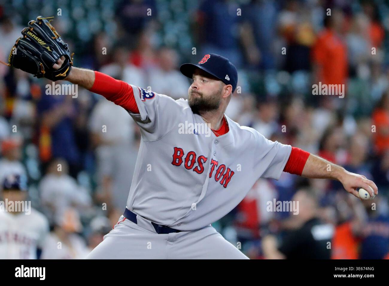 Boston Red Sox pitcher Greg Weissert throws against the Houston Astros ...