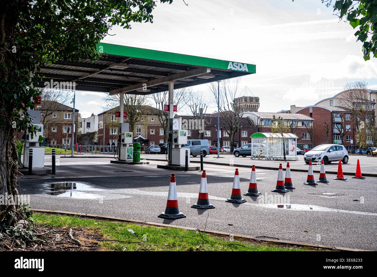 Cones block off access to an unmanned petrol forecourt at ASDA store in ...