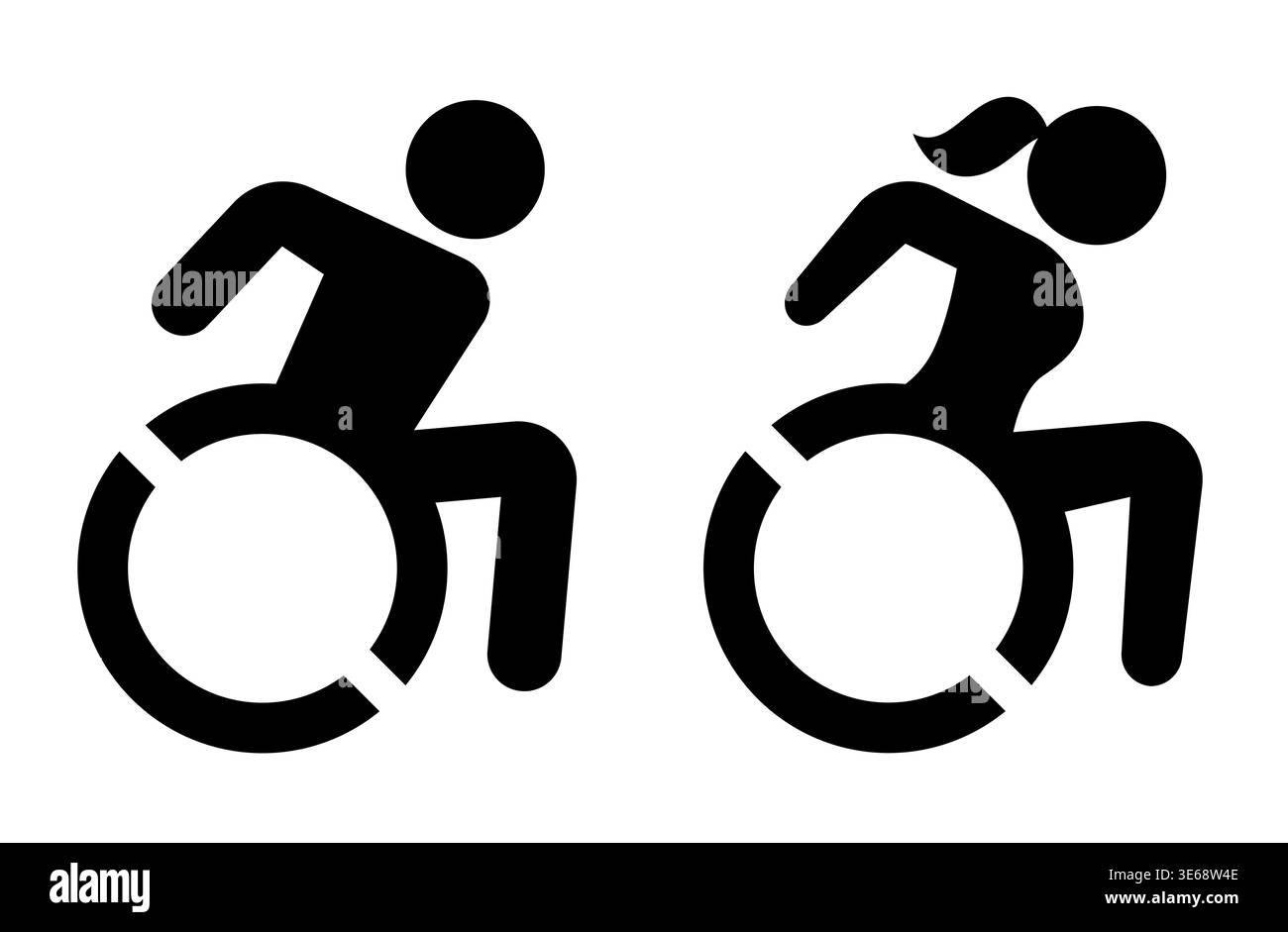Wheelchair accessible icons, man and woman symbol, dynamic silhouette ...