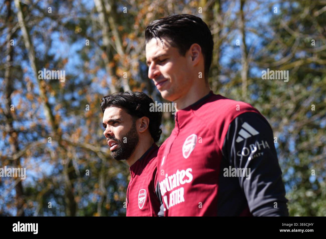Arsenal goalkeepers David Raya (left) and Kepa Arrizabalaga during a ...