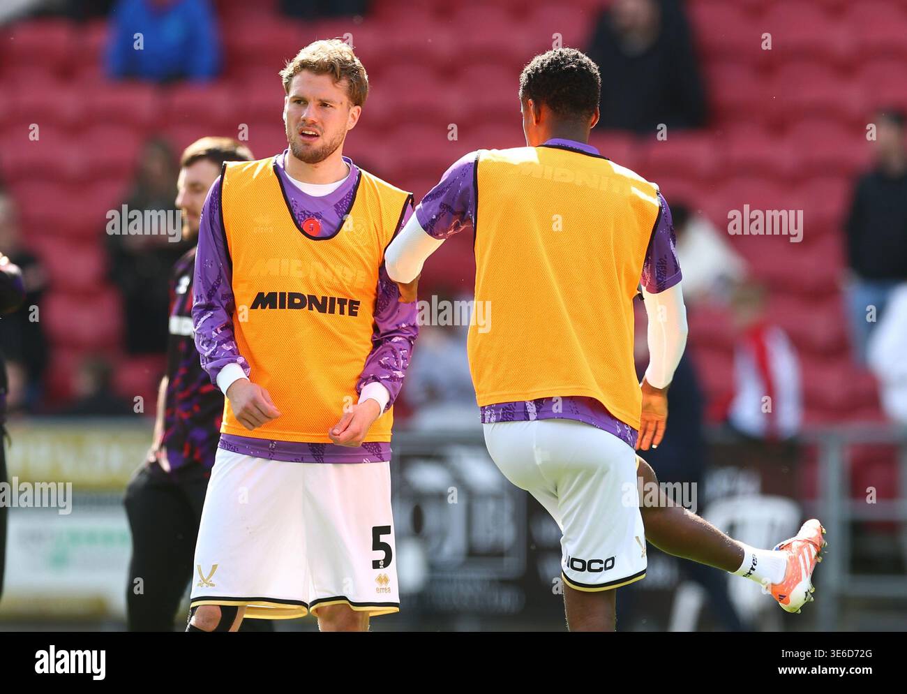 Bristol, England, 6th April 2026. Leo Hjelde of Sheffield United warms ...