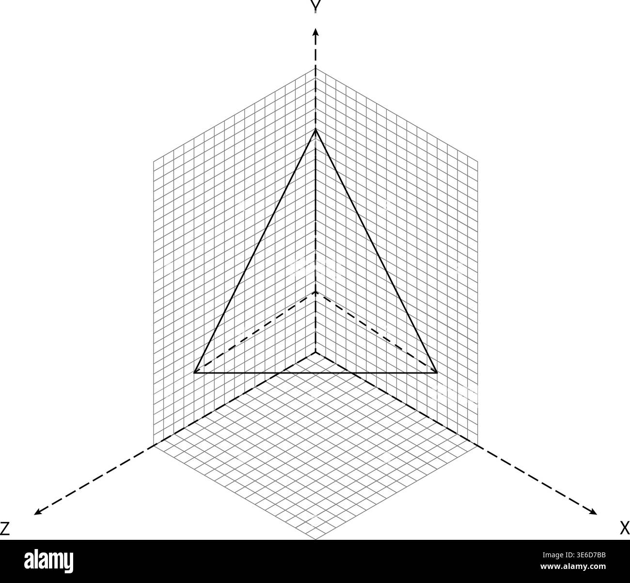 3D Coordinate System Triangular Pyramid Wireframe Grid Planes Minimal ...