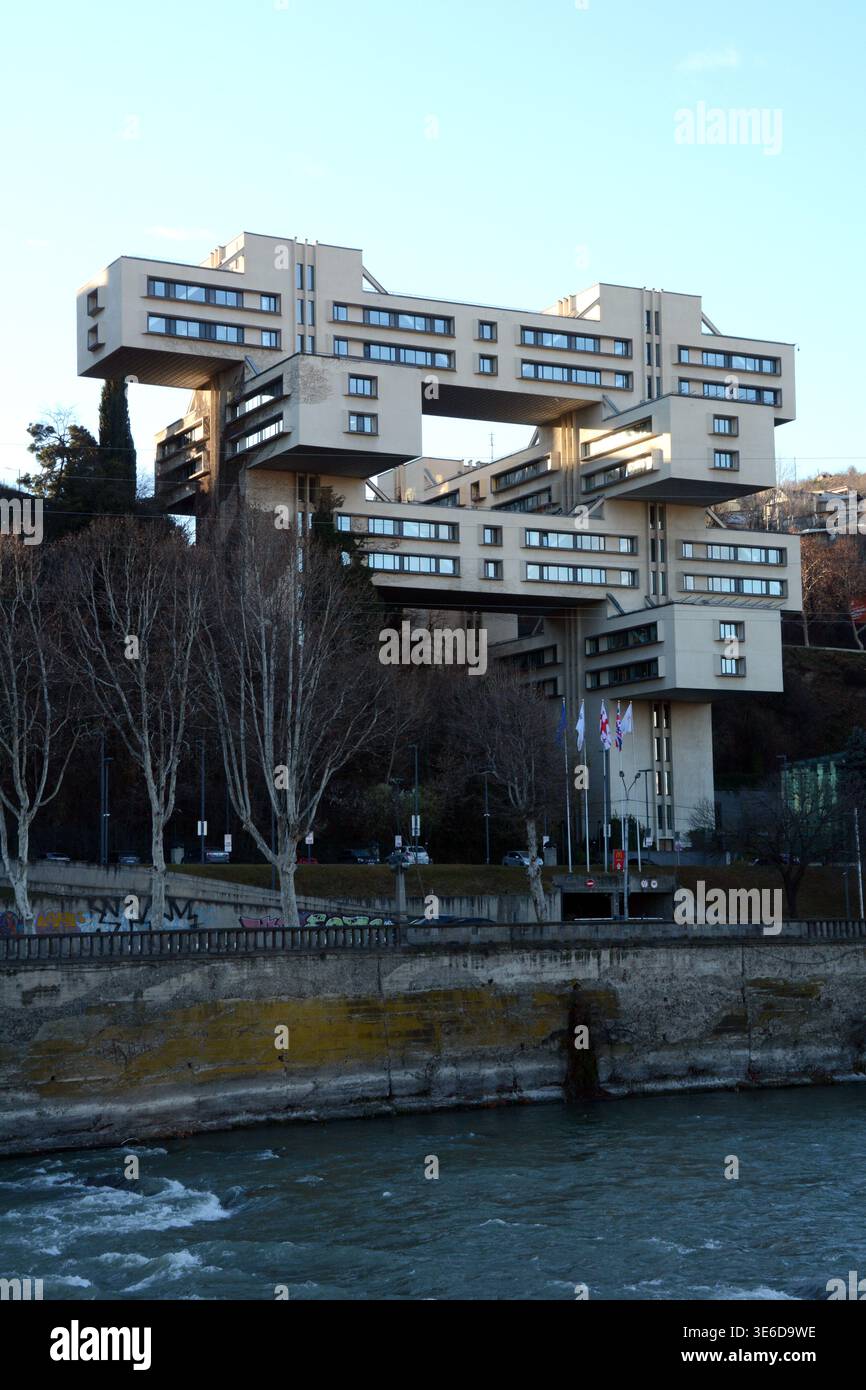 The exterior of the old Soviet era brutalist Ministry of Highways ...