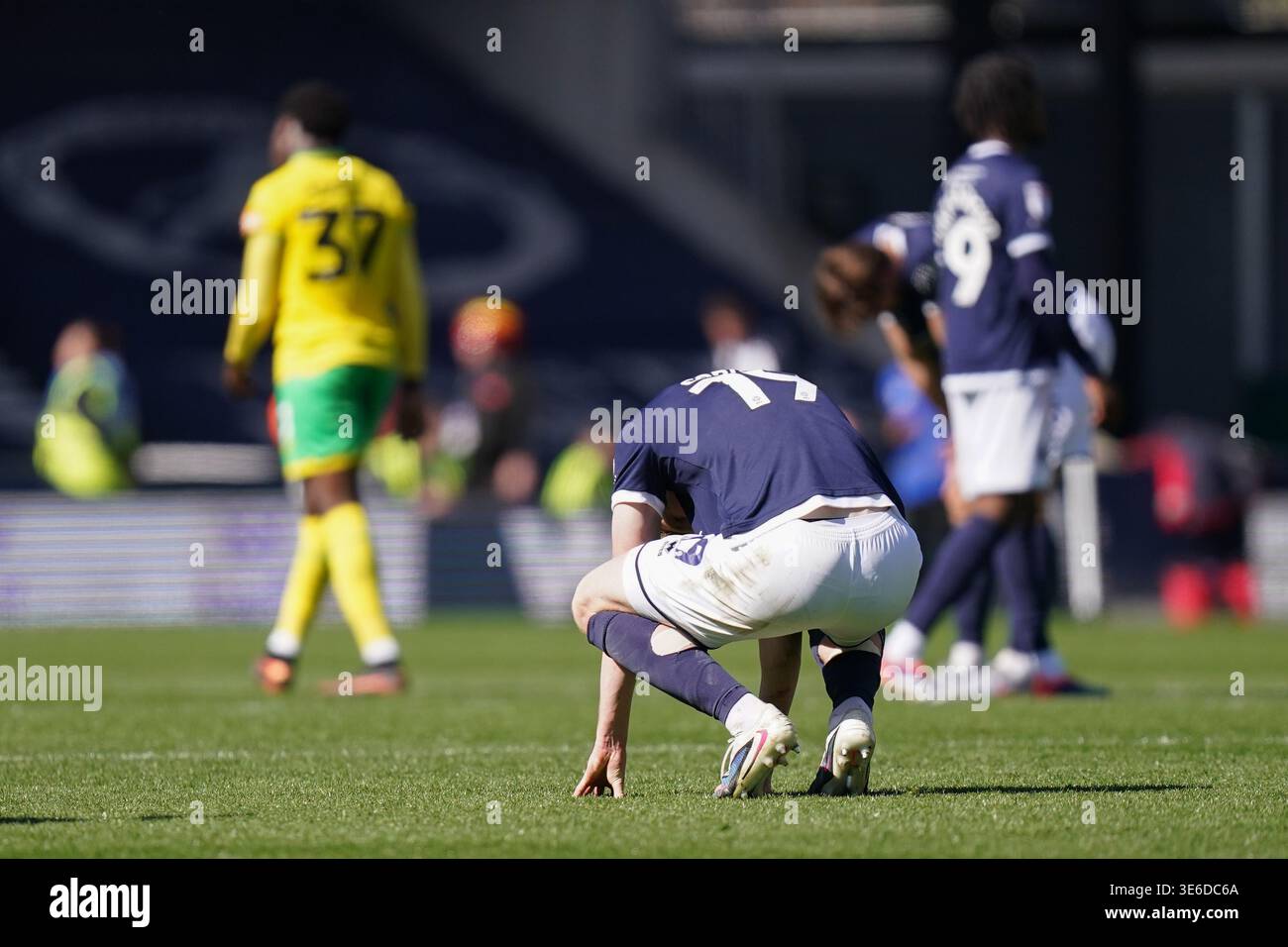 Josh Coburn of Millwall looks dejected after the Millwall v Norwich ...