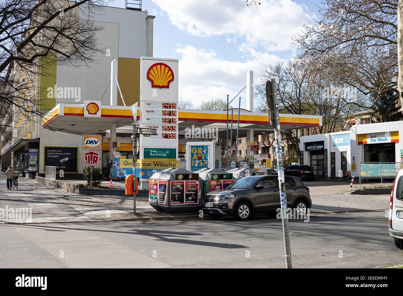 Fuel prices are displayed at a Shell gas station in Berlin, Germany, on ...