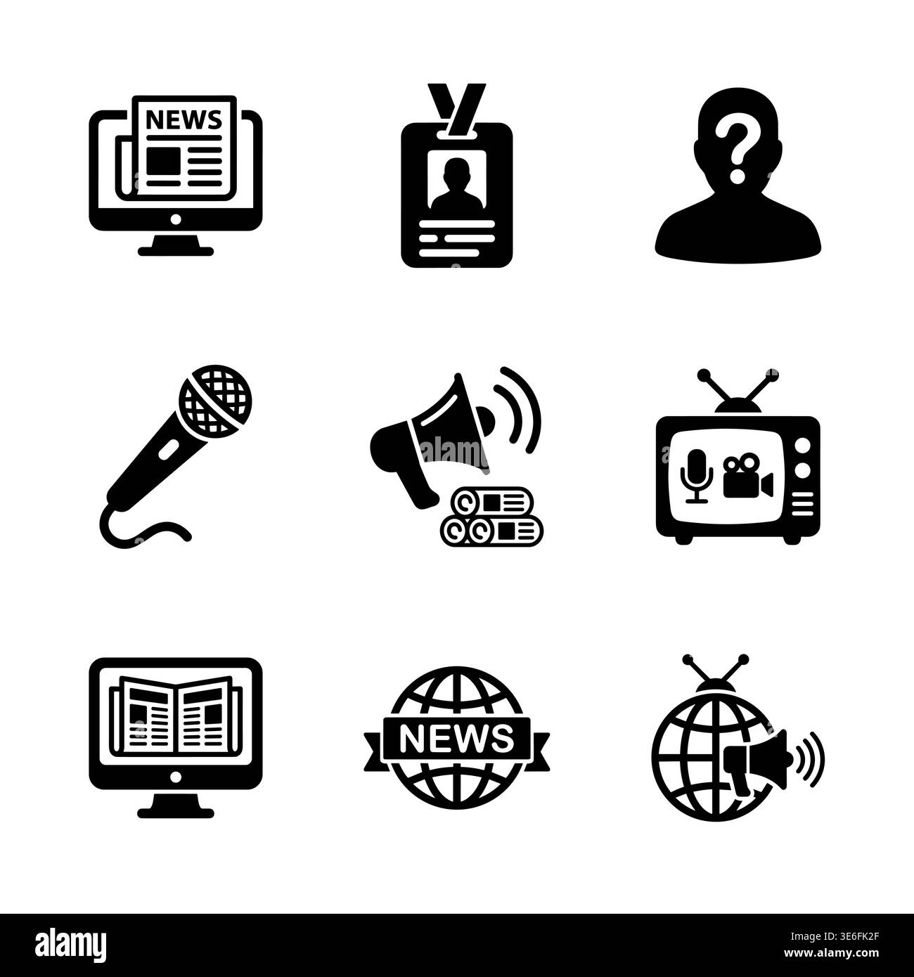 Black silhouette set of news and media icons on white Stock Vector ...