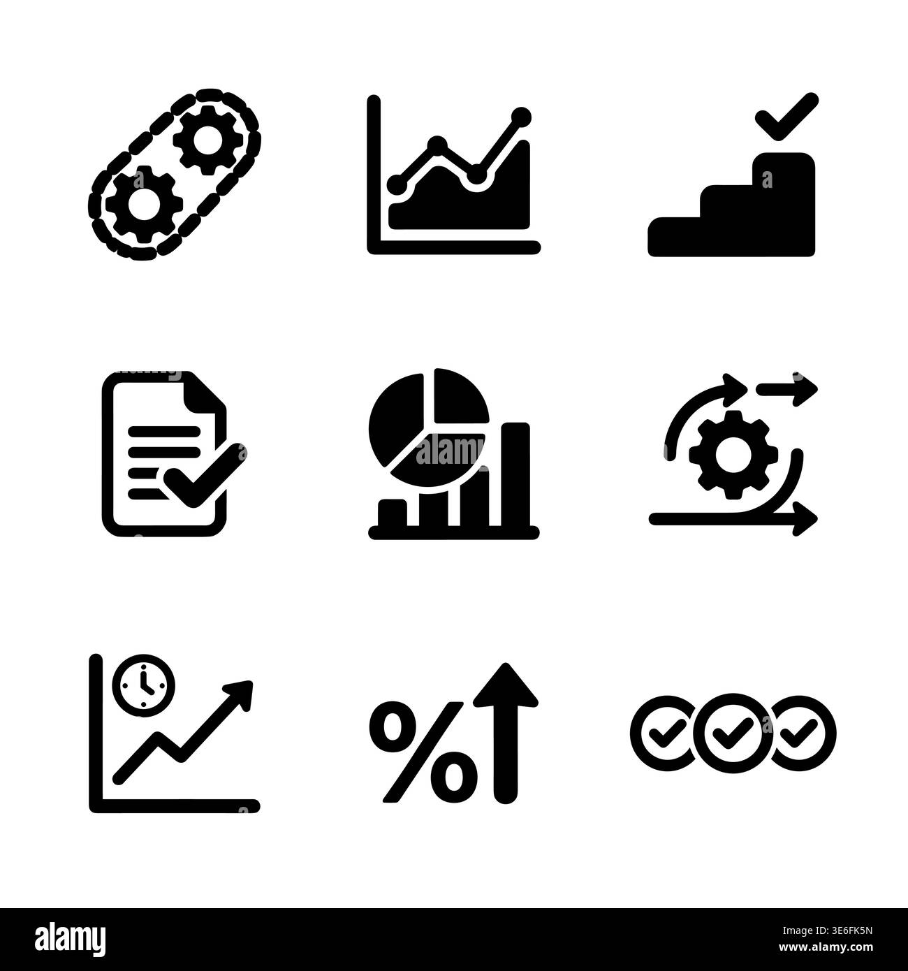 Business process and data analytics icons black and white Stock Vector ...