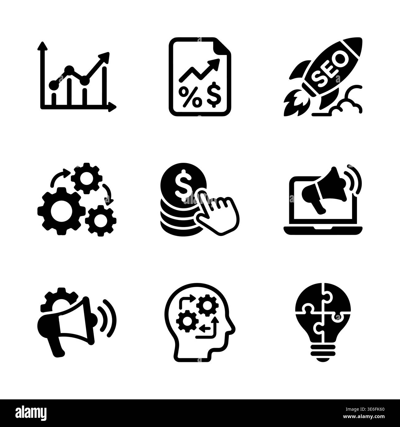 Set of black and white business and marketing icon illustrations Stock ...