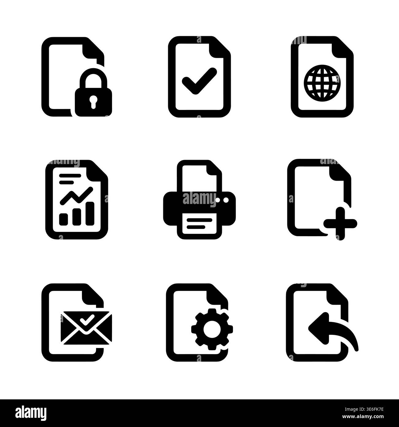 Black and white document icons set for user interface design Stock ...