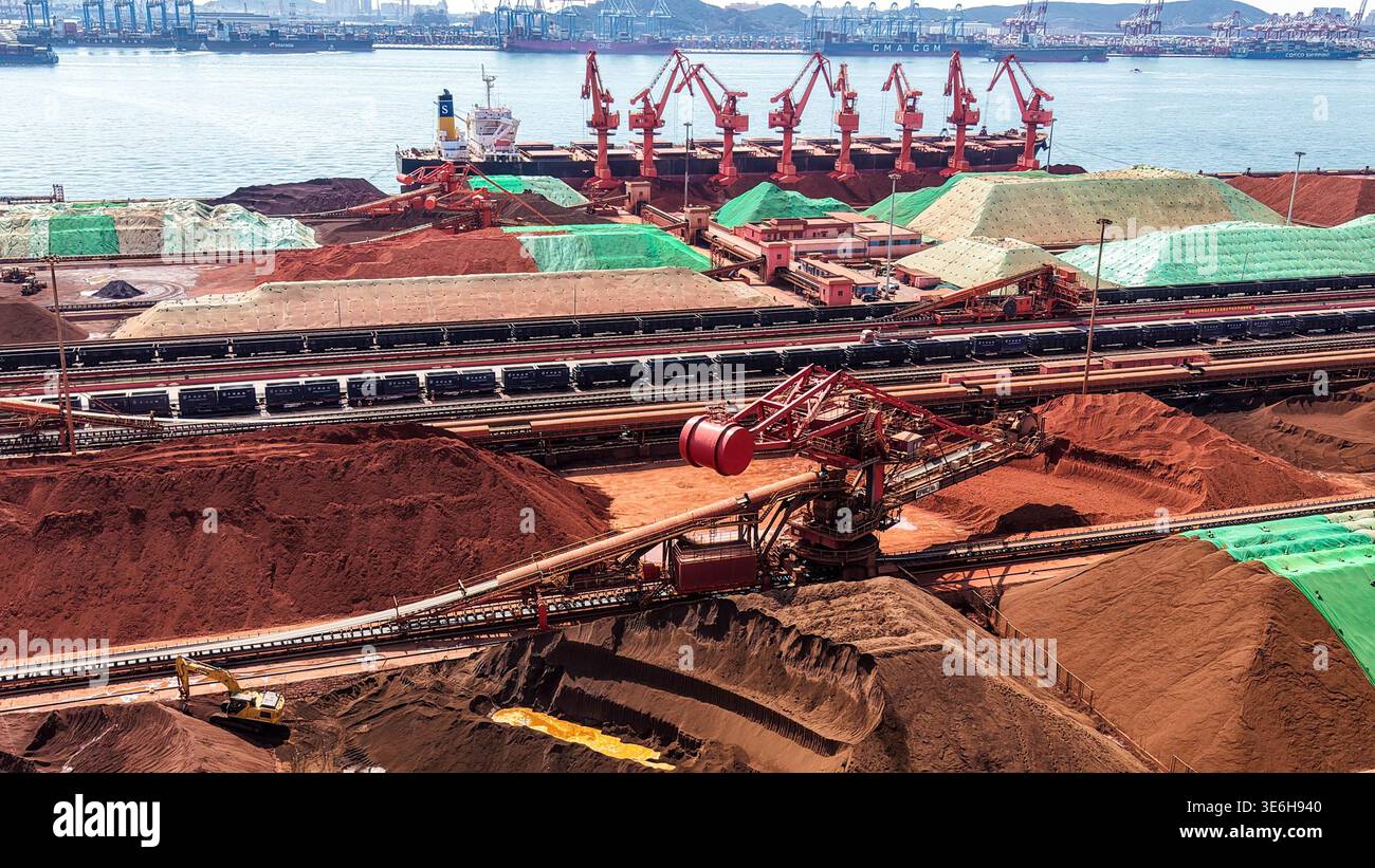 An iron ore terminal at Qingdao Port in east China's Shandong on 07 ...