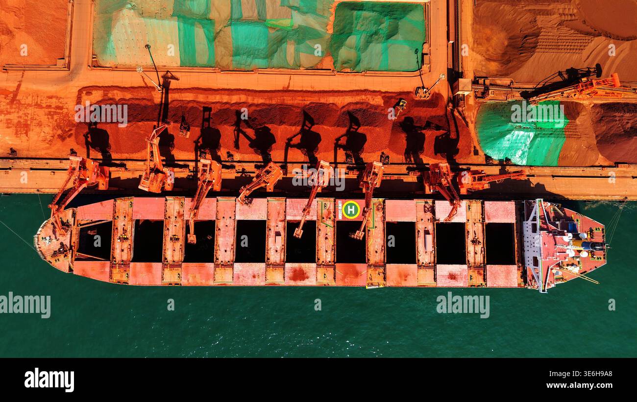 Engineering machinery sorts imported iron ore at Qingdao Port in east ...