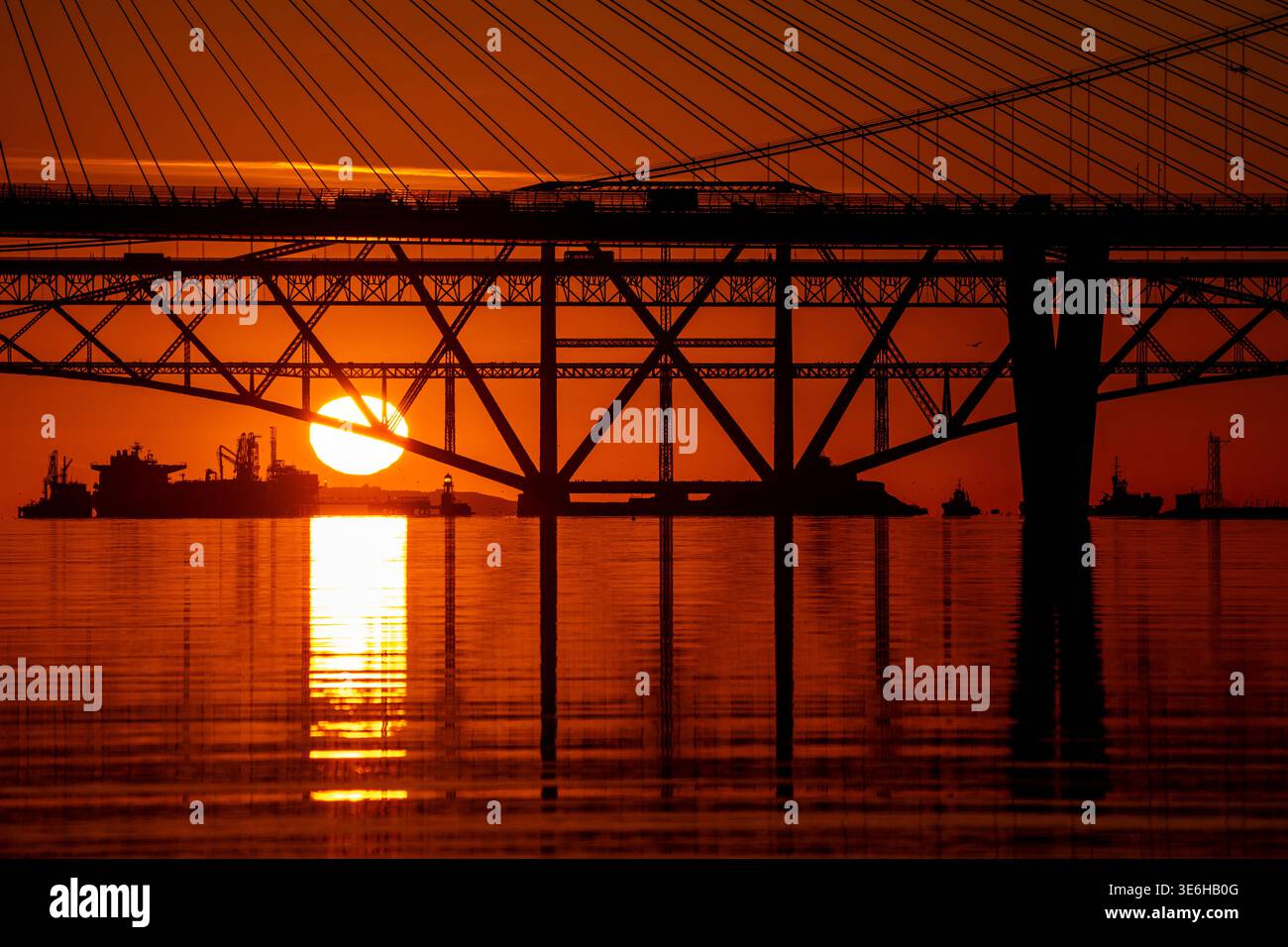 Sunrise over Hound Point offshore crude oil loading terminal under the ...