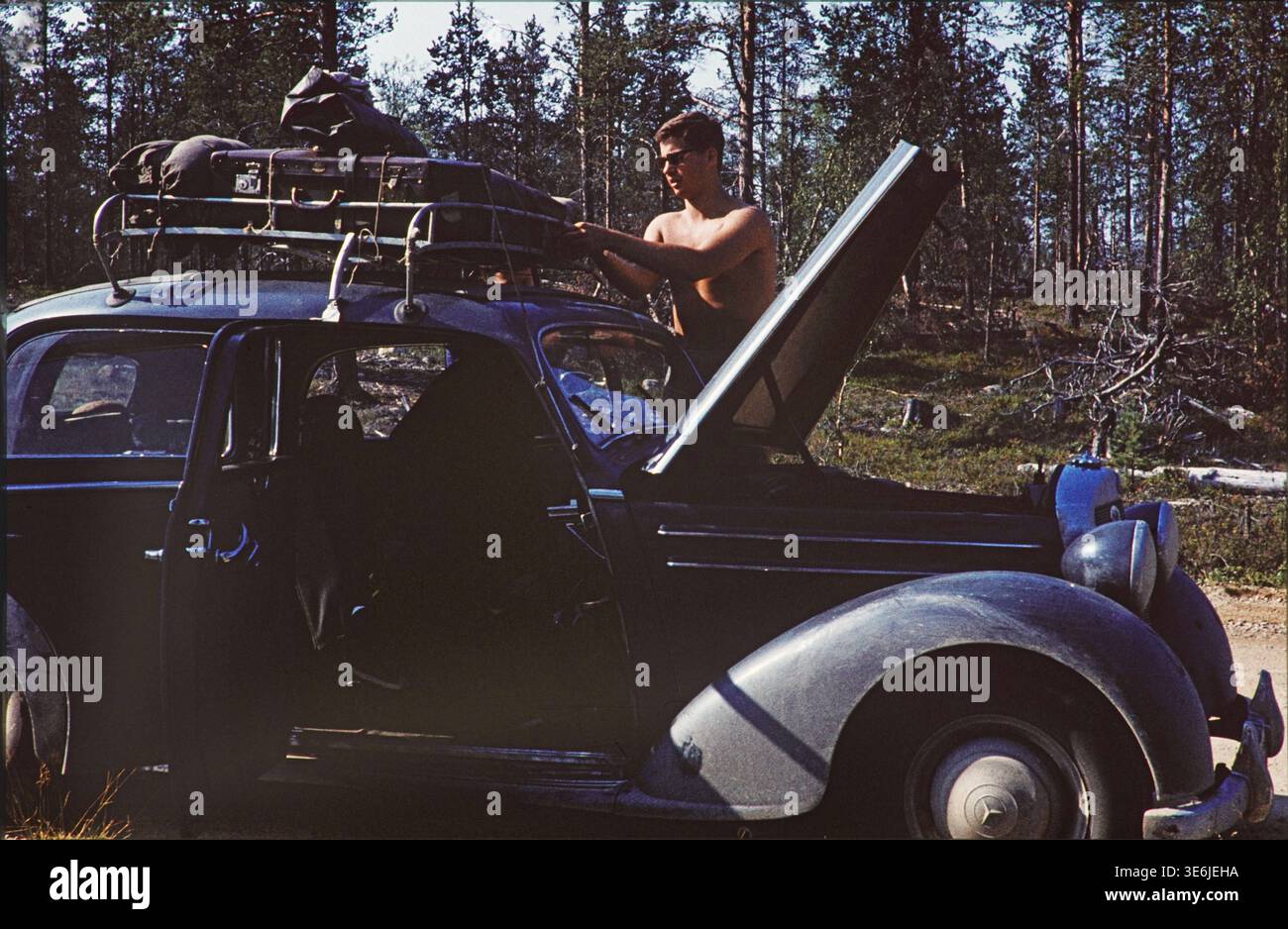 Camping GER, 20200801, Aufnahme ca.1962, Camping, mit Auto, Mercedes ...