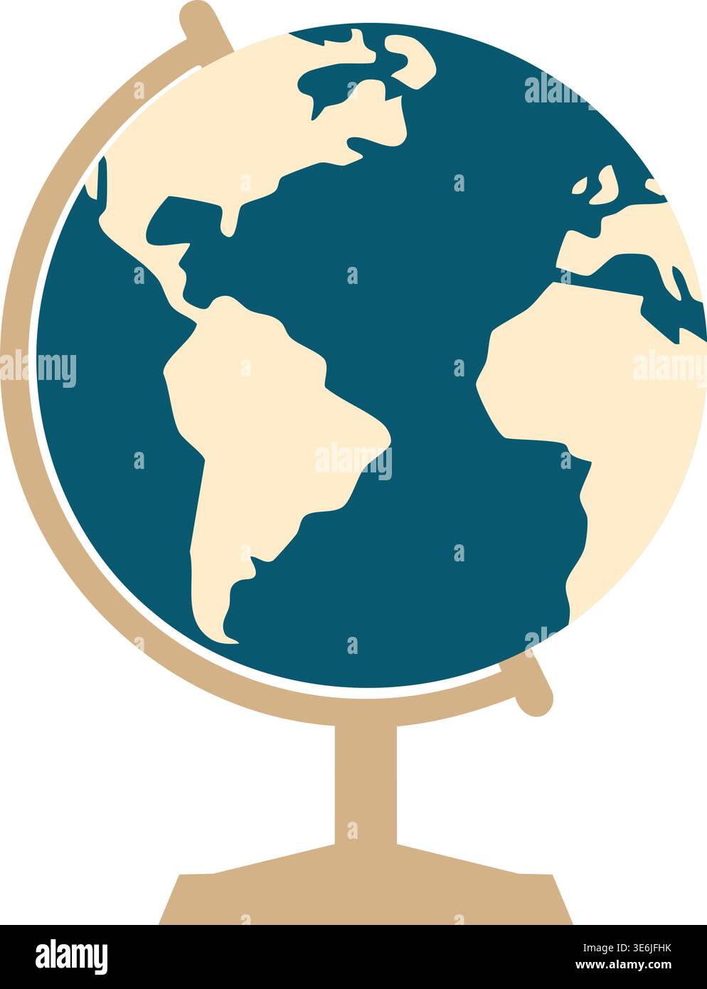 Simple illustration of a classroom globe on a stand showing blue oceans ...