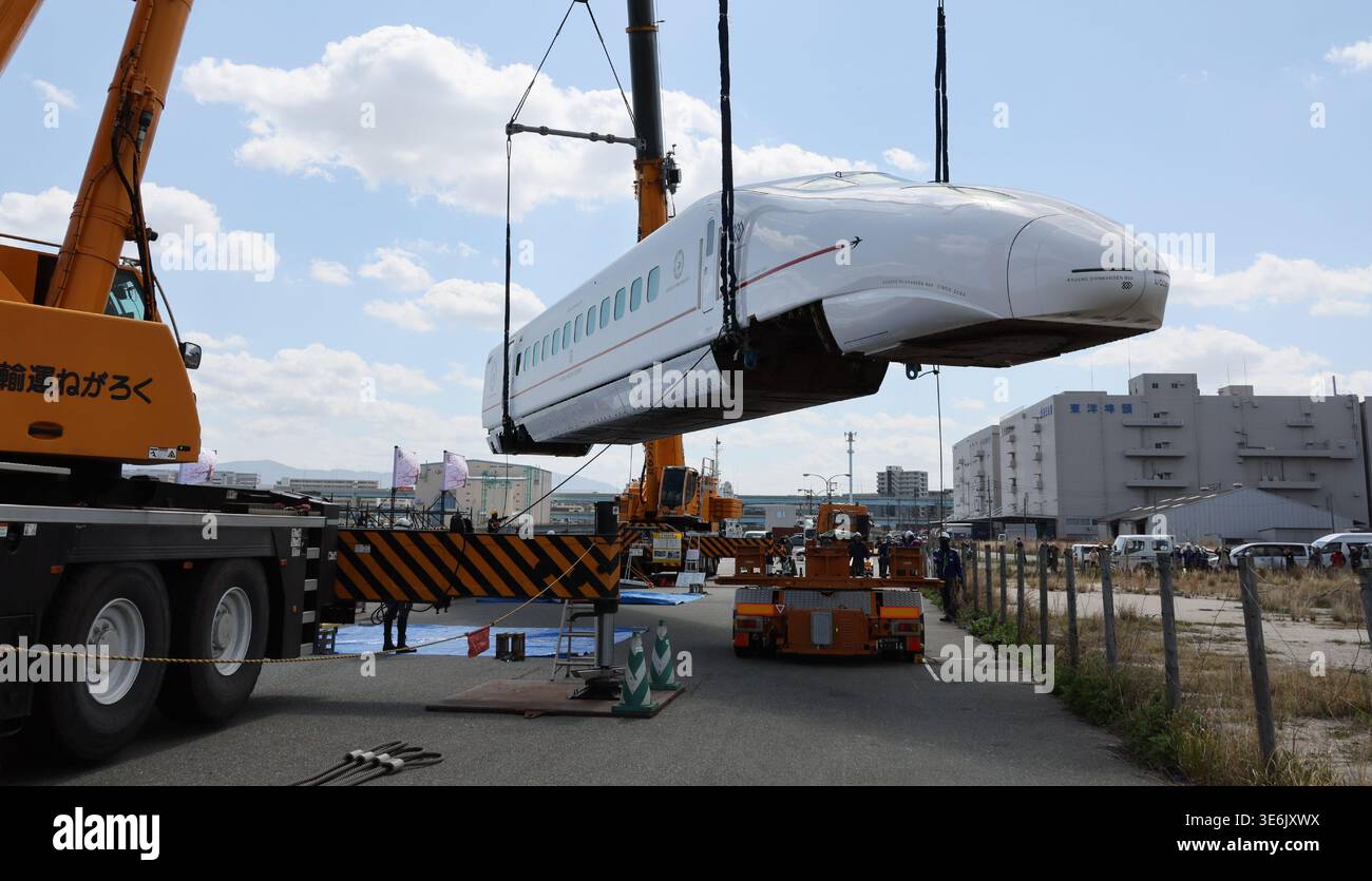 A leading car of the Kyushu Shinkansen Bullet Train, which was affected ...