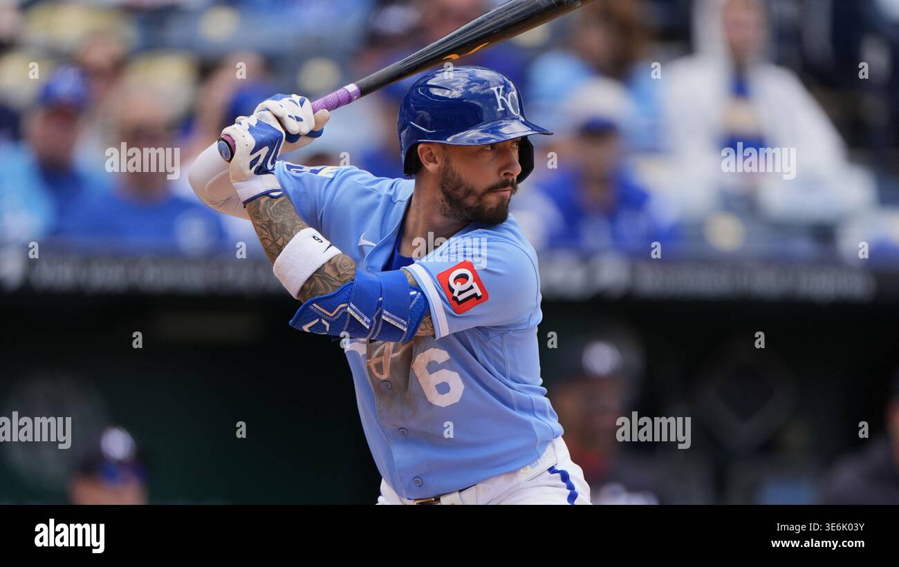 Kansas City Royals' Jonathan India bats during a baseball game against ...