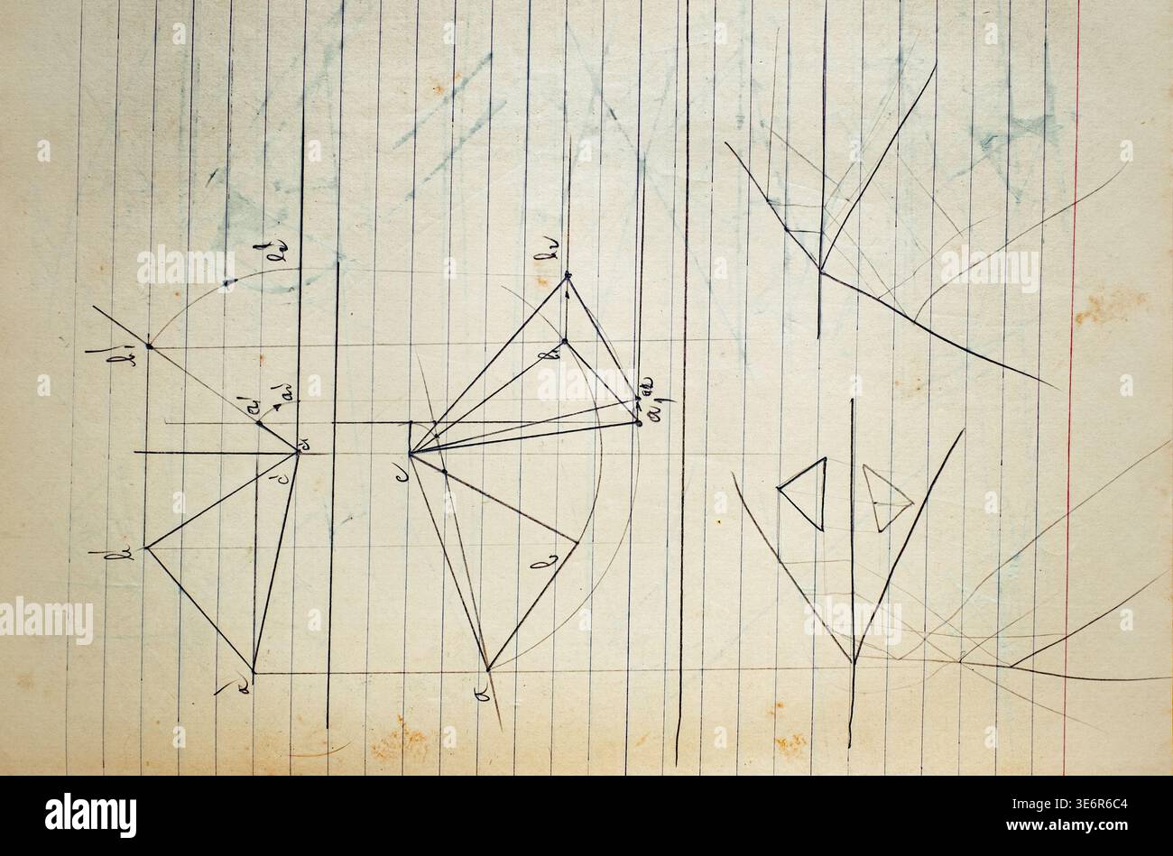 a vintage technical drawing, likely from a notebook, illustrating ...
