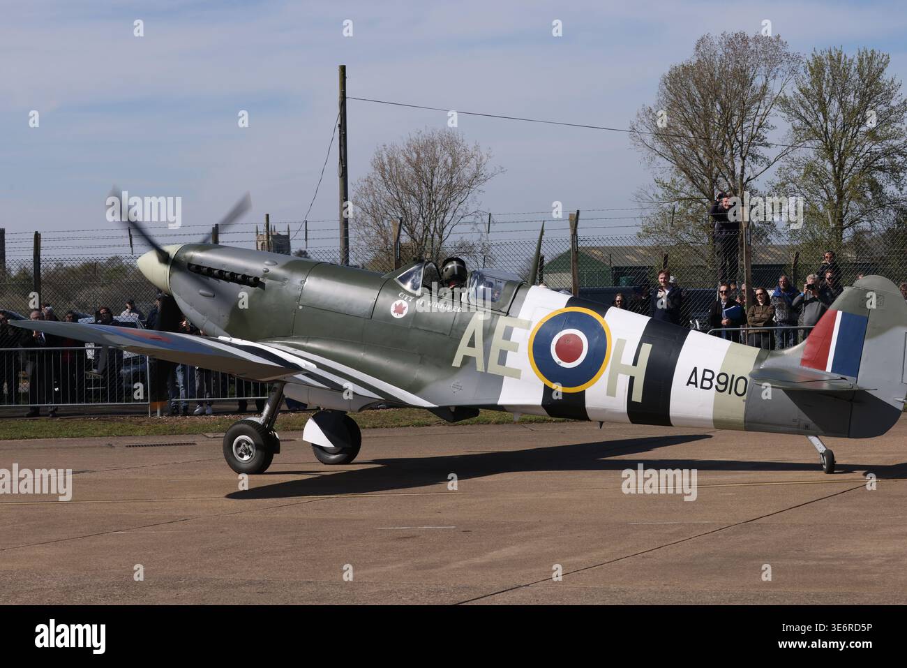 Spitfire Mk Vb AB910 arrive at RAF Coningsby as it ends the first leg ...