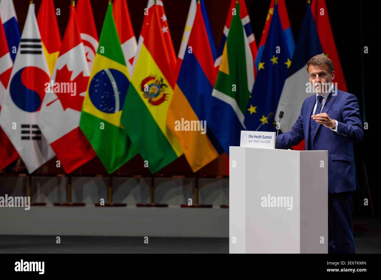 President Emmanuel Macron giving speech during One Health Summit in ...