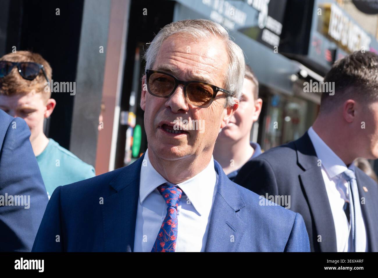 Welling, England, 8th April 2026. Reform UK leader Nigel Farage during ...