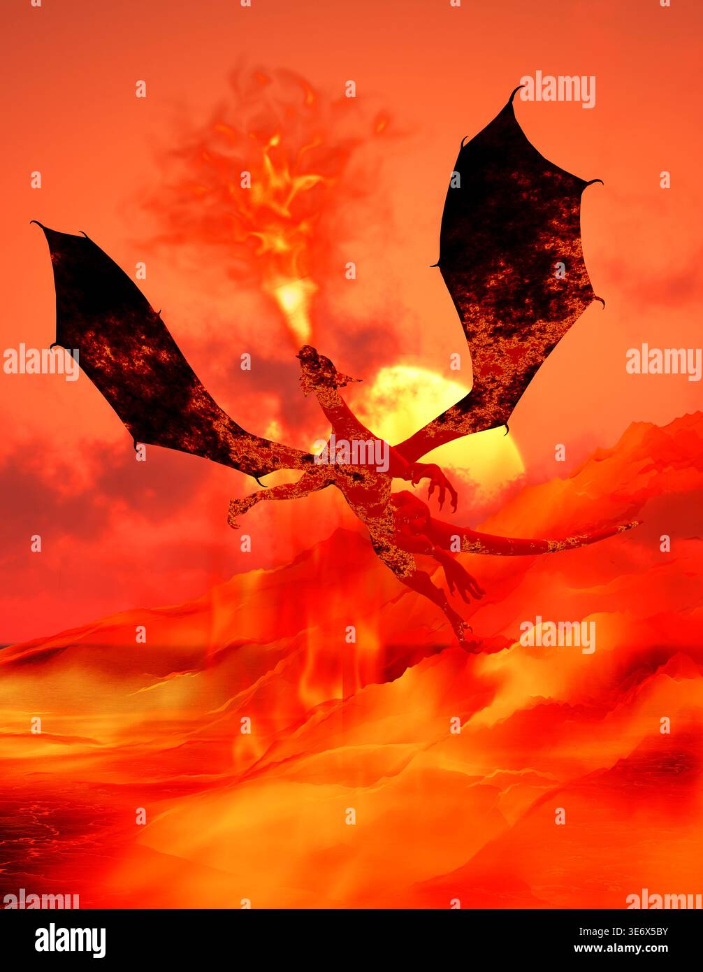 Fire Breathing Dragon In Flight Stock Photo - Alamy