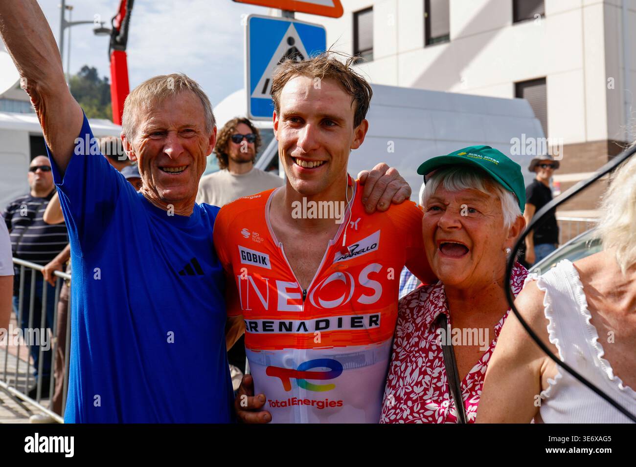 Basauri, Spain. April 8, 2026. Axel Laurance and a member of his family ...