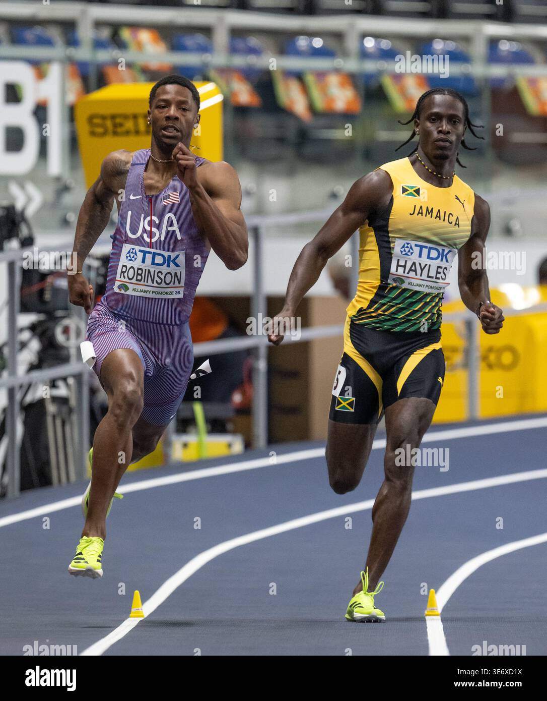 Chris Robinson of the USA and Reheem Hayles of Jamaica competing in the ...