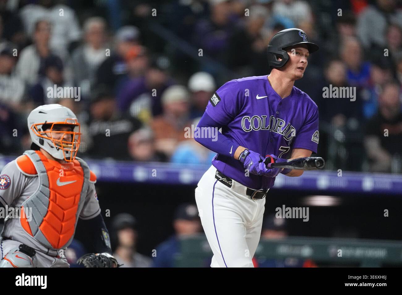 Colorado Rockies first baseman TJ Rumfield (7) in the sixth inning of a ...