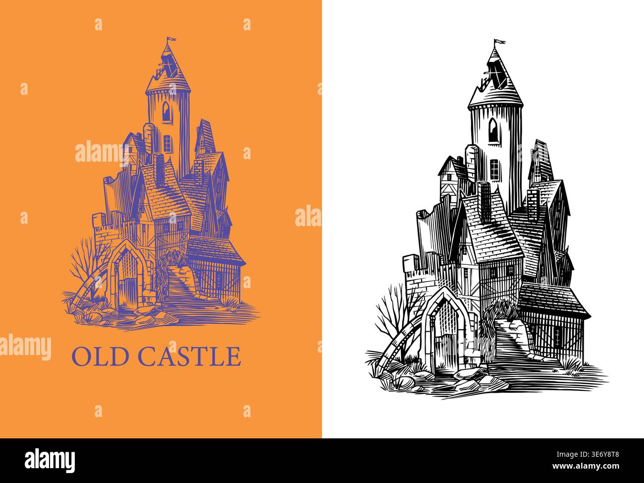 Old castle and tower of a medieval construction. Fortress or Chateau ...