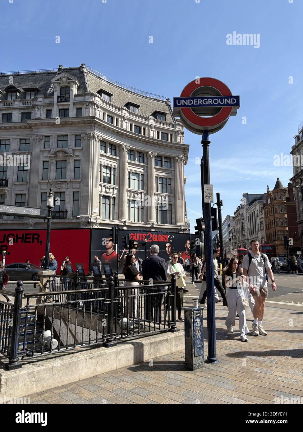London, UK. 8 April 2026. Pedestrians walk past the London Underground ...
