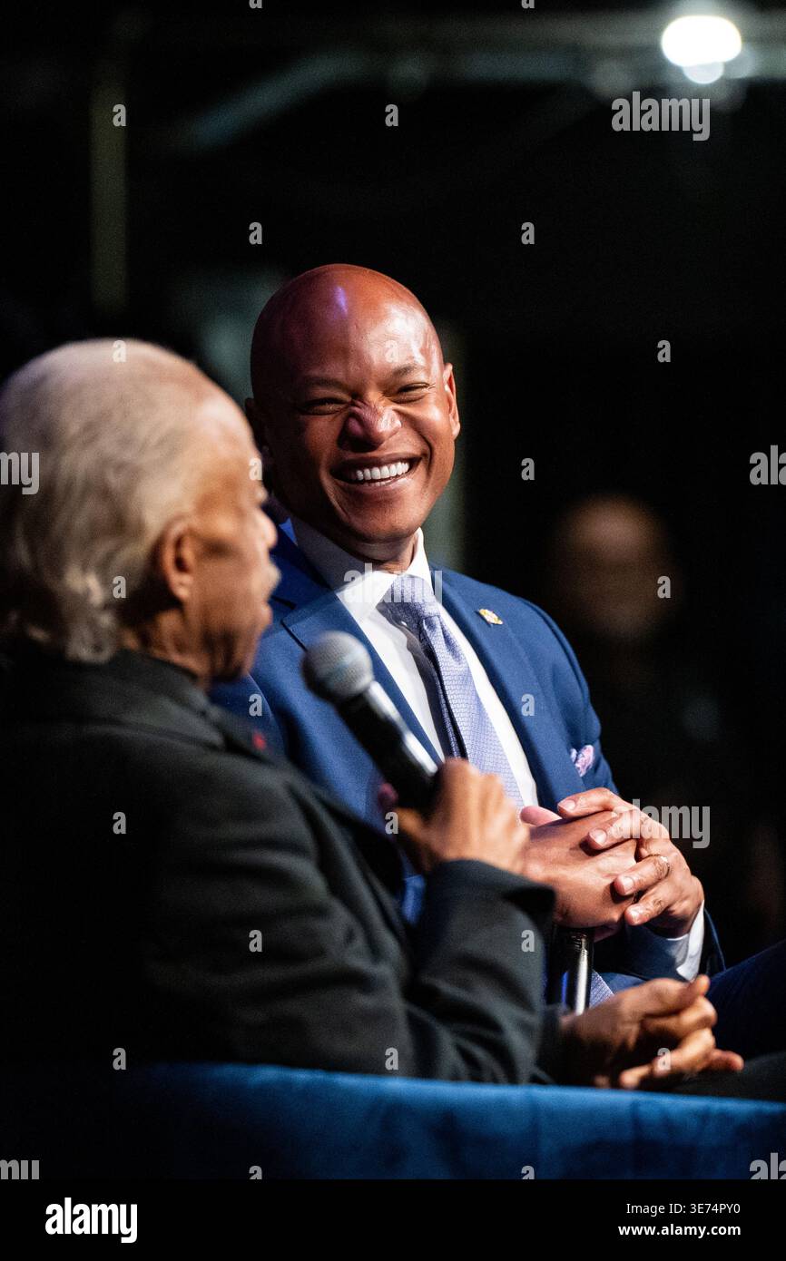 Wes Moore, Governor of Maryland, speaks with Reverend Al Sharpton ...