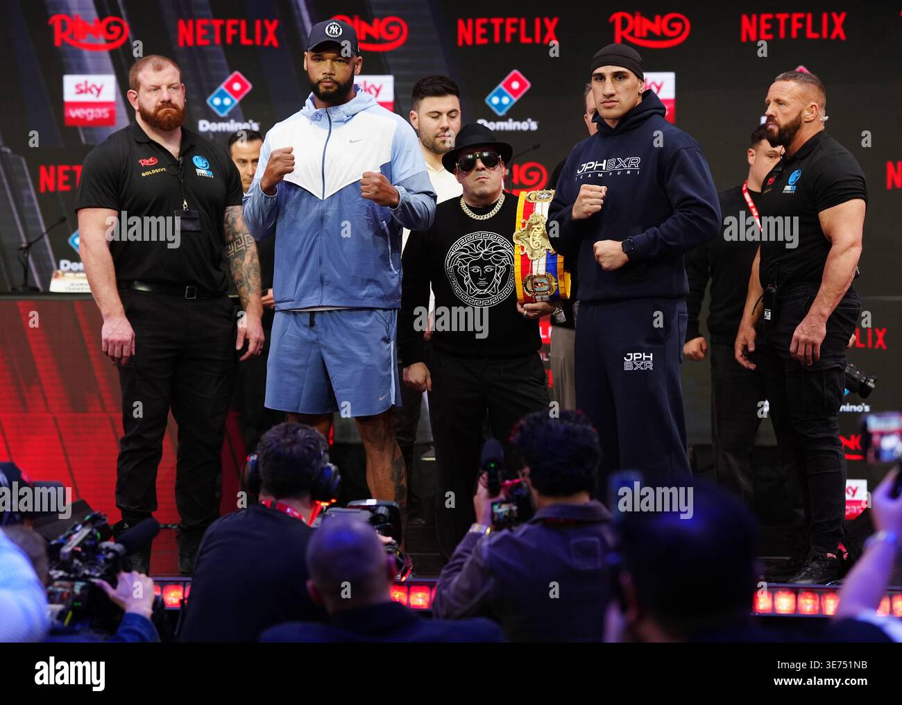 Frazer Clarke, CEO of Ring Magazine Rick Reeno and Justis Hun during a ...