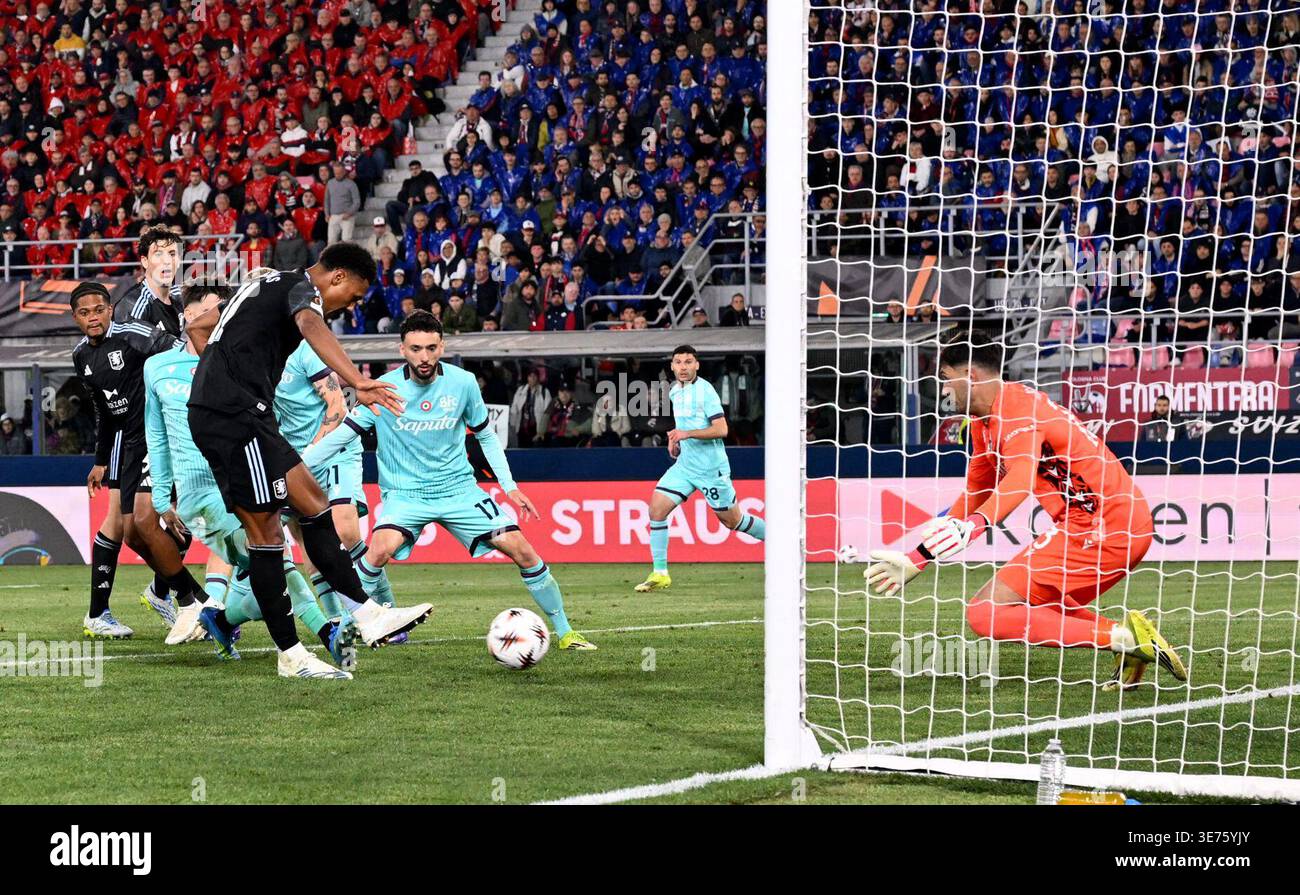 Aston Villa's Ollie Watkins scores his sides third goal during the UEFA ...