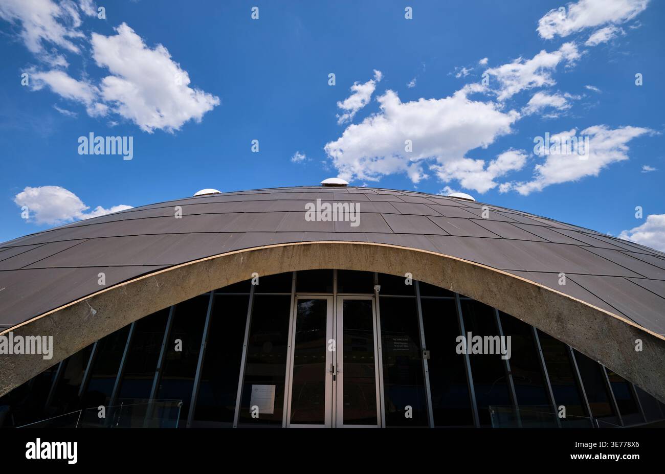 Detail view of the spaceship, curved roof. At the Shine Dome building ...