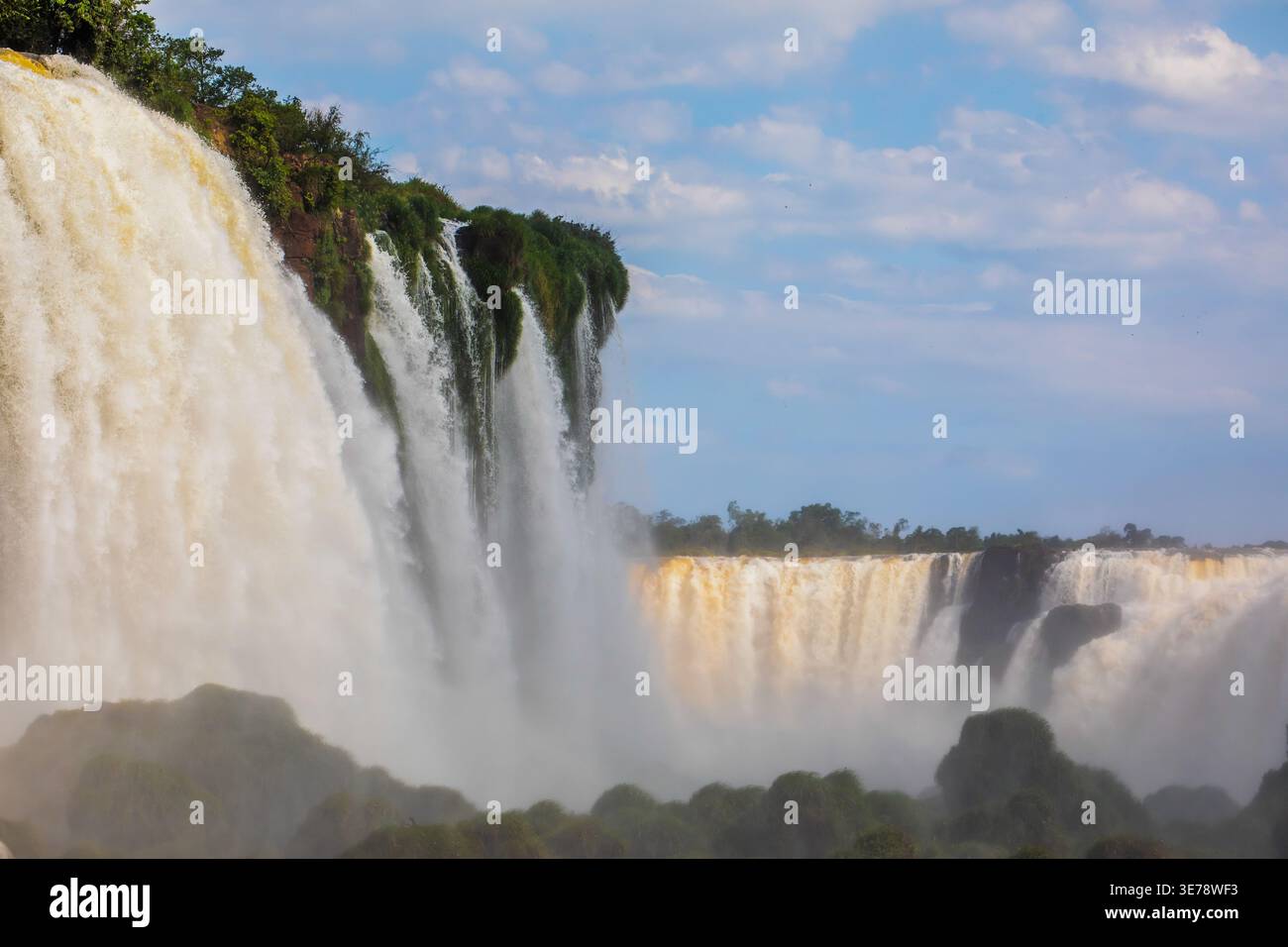 The magnificent Iguazu Falls roars with full force as multiple cascades ...
