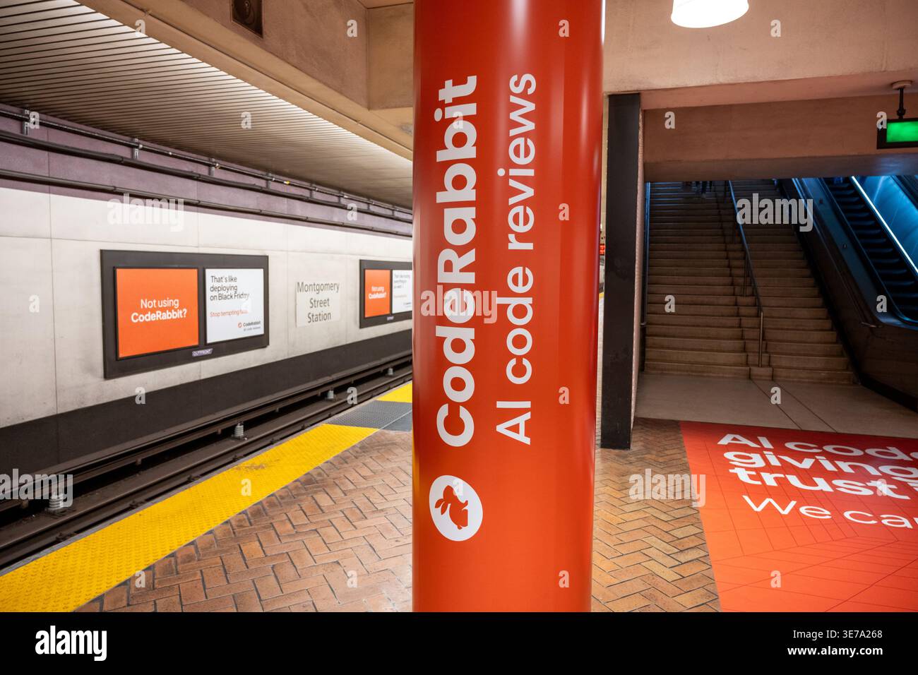 CodeRabbit advertising for AI code reviews inside Montgomery Street ...